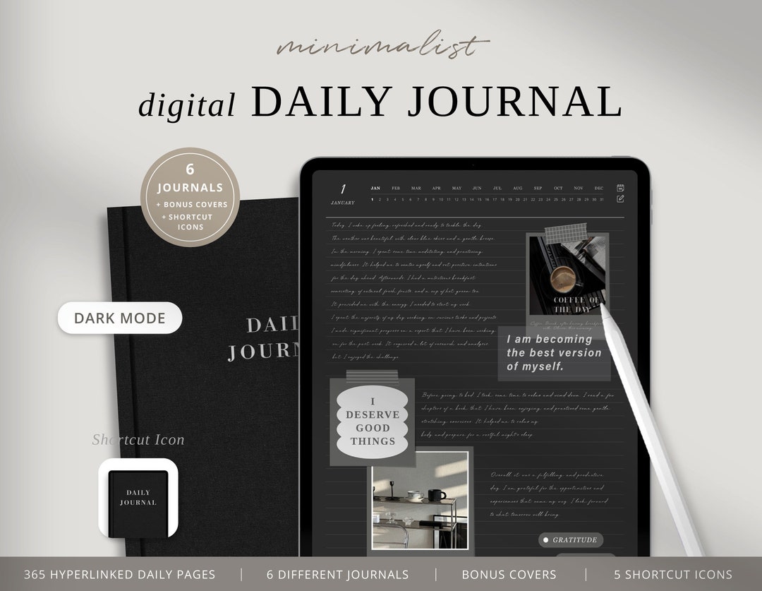 Dark Mode Digital Journal, Digital Daily Journal, Digital Notebook ...