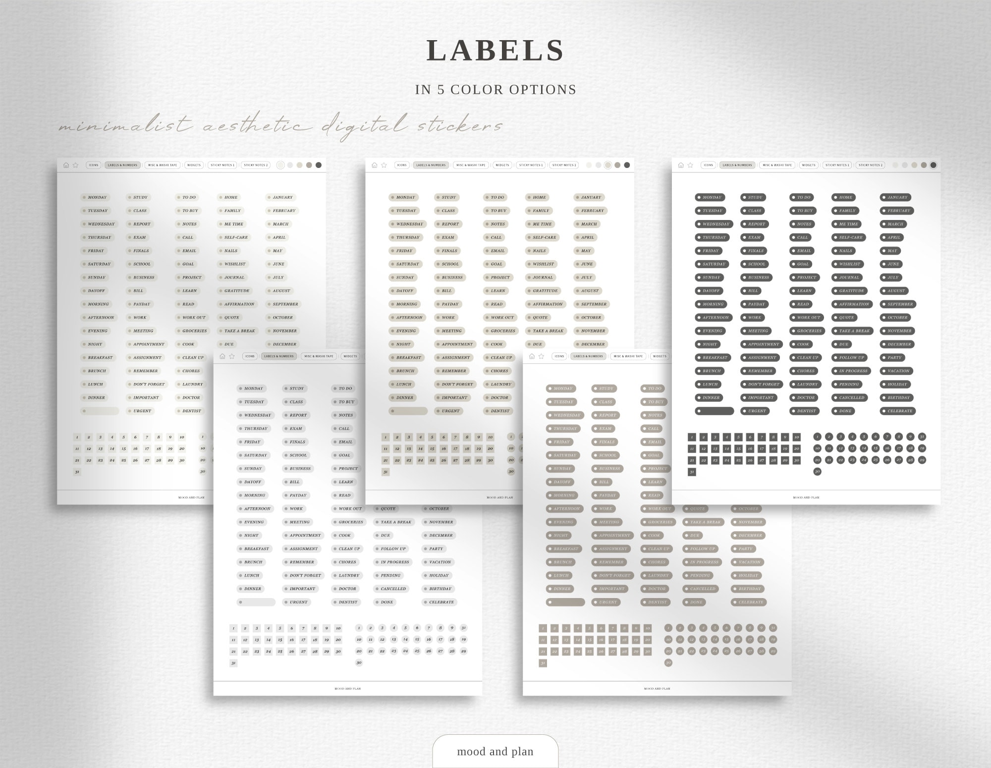 Minimalist Aesthetic Digital Stickers Digital Planner Stickers for ...