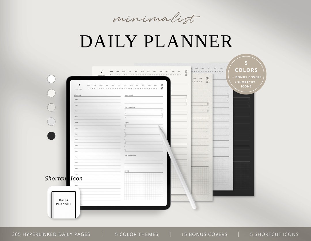 Digital Daily Planner, Minimalist Digital Planner, Daily Undated ...
