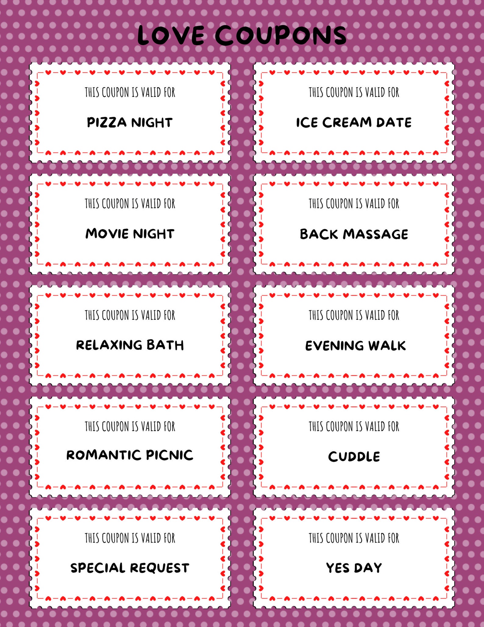 Love Coupons, 4 Separate Editable Love Coupons, Couples Coupons, Love ...