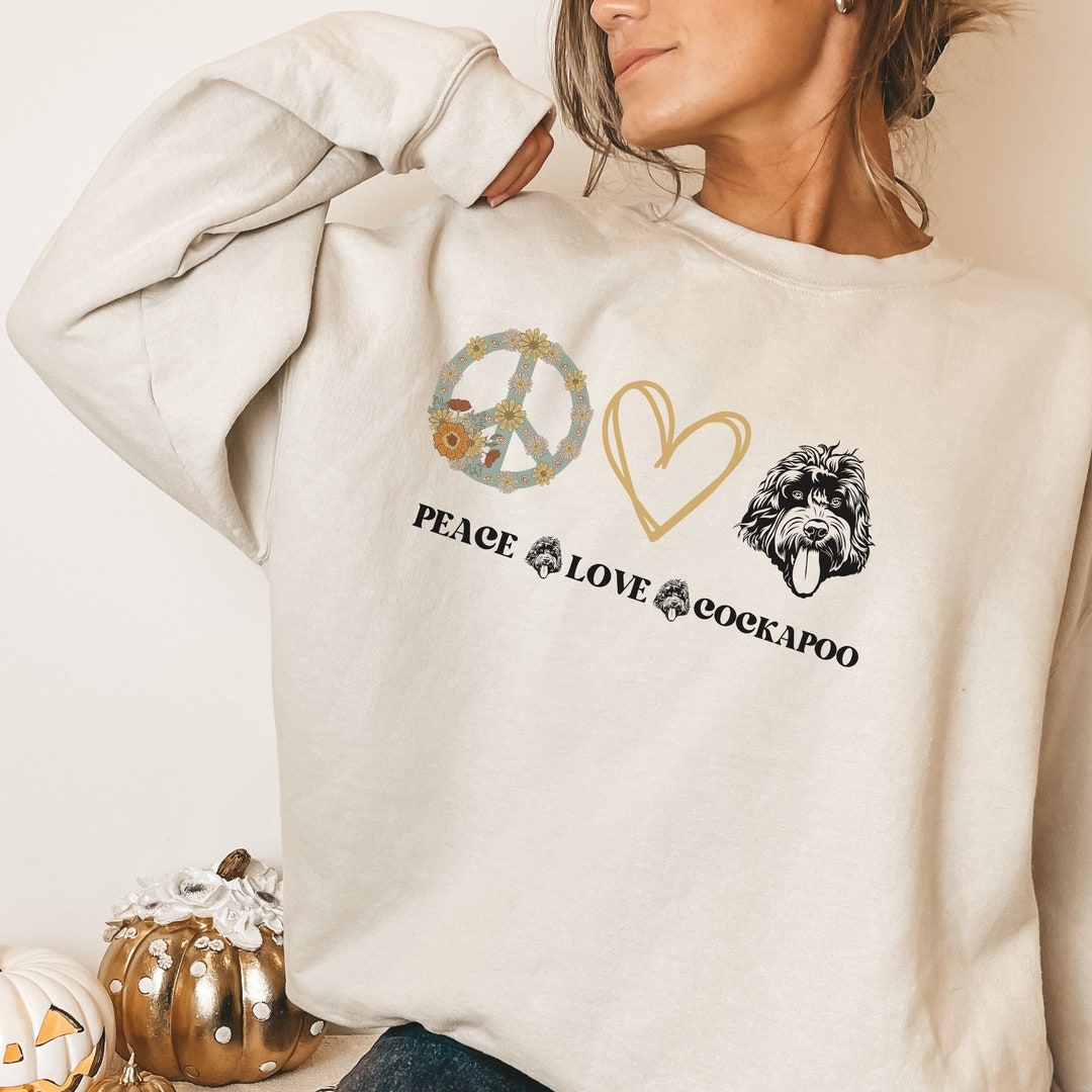 Retro Cockapoo Sweatshirt, Cute Cockapoo Womens Shirt, Peace Love ...