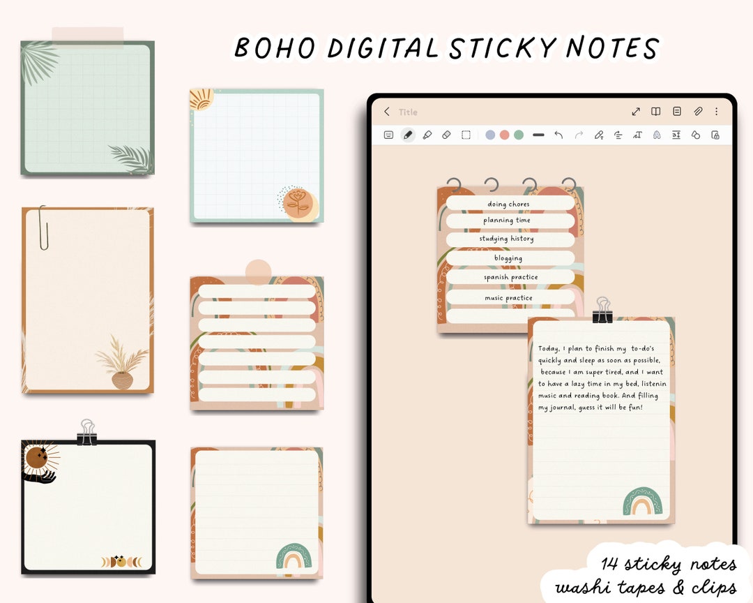 Boho Aesthetic Digital Sticky Notes | Digital Planner Stickers | Boho ...
