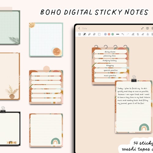 Boho Aesthetic Digital Sticky Notes Digital Planner Stickers - Etsy