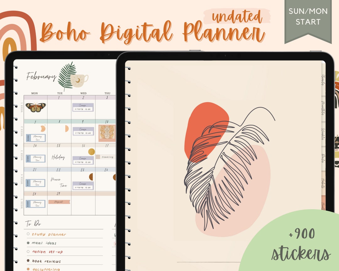 Boho Undated Planner | Hyperlinked Boho Digital Planner | iPad Planner ...