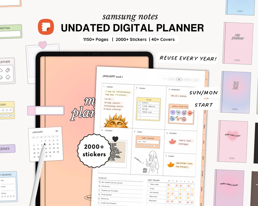 UNDATED Ultimate Samsung Notes Planner, Android Tablet Hyperlinked ...