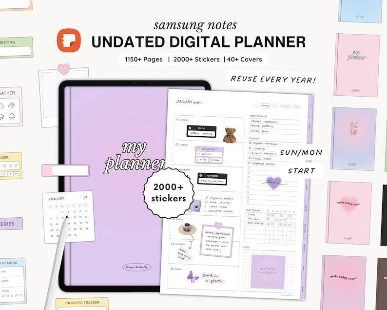 UNDATED Ultimate Samsung Notes Planner, Android Tablet Hyperlinked ...