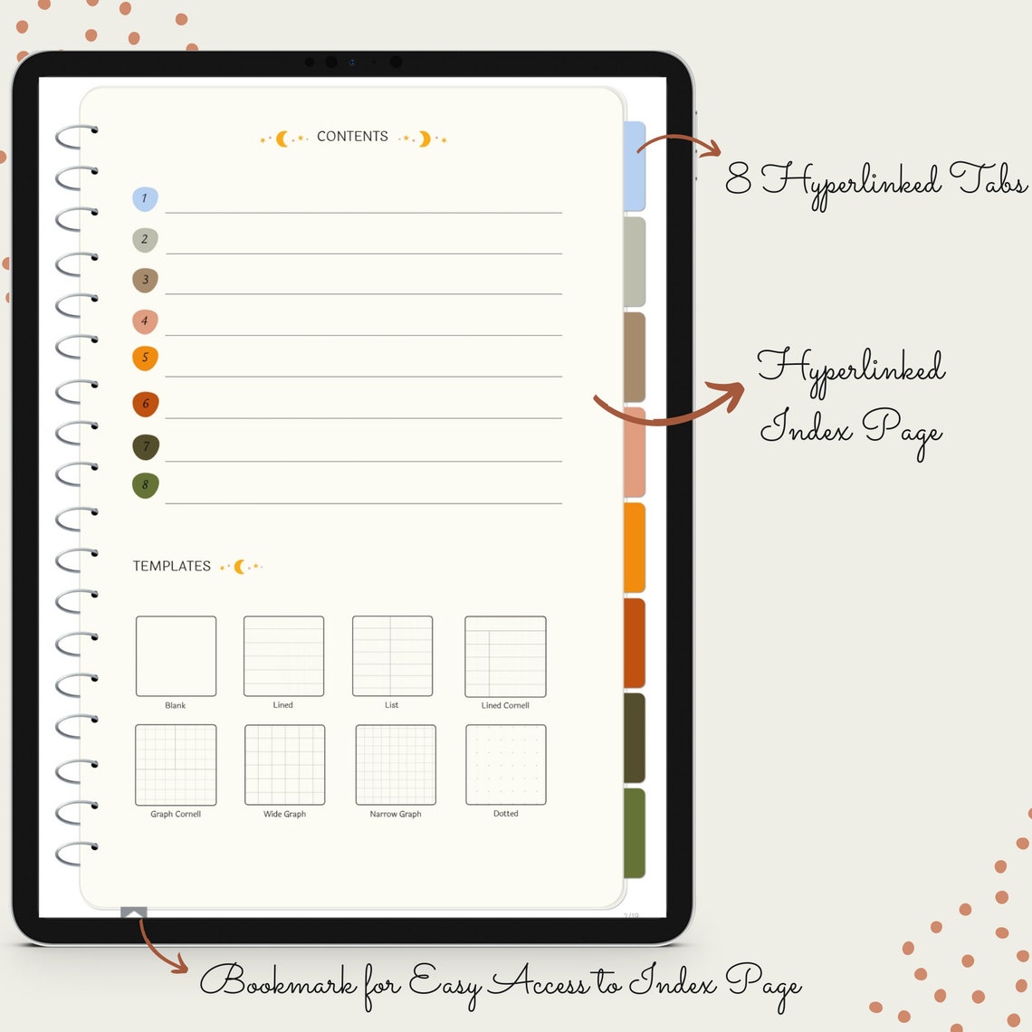 Boho 8 Hyperlinked Tabbed Binder Digital Notebook 8 Subject - Etsy