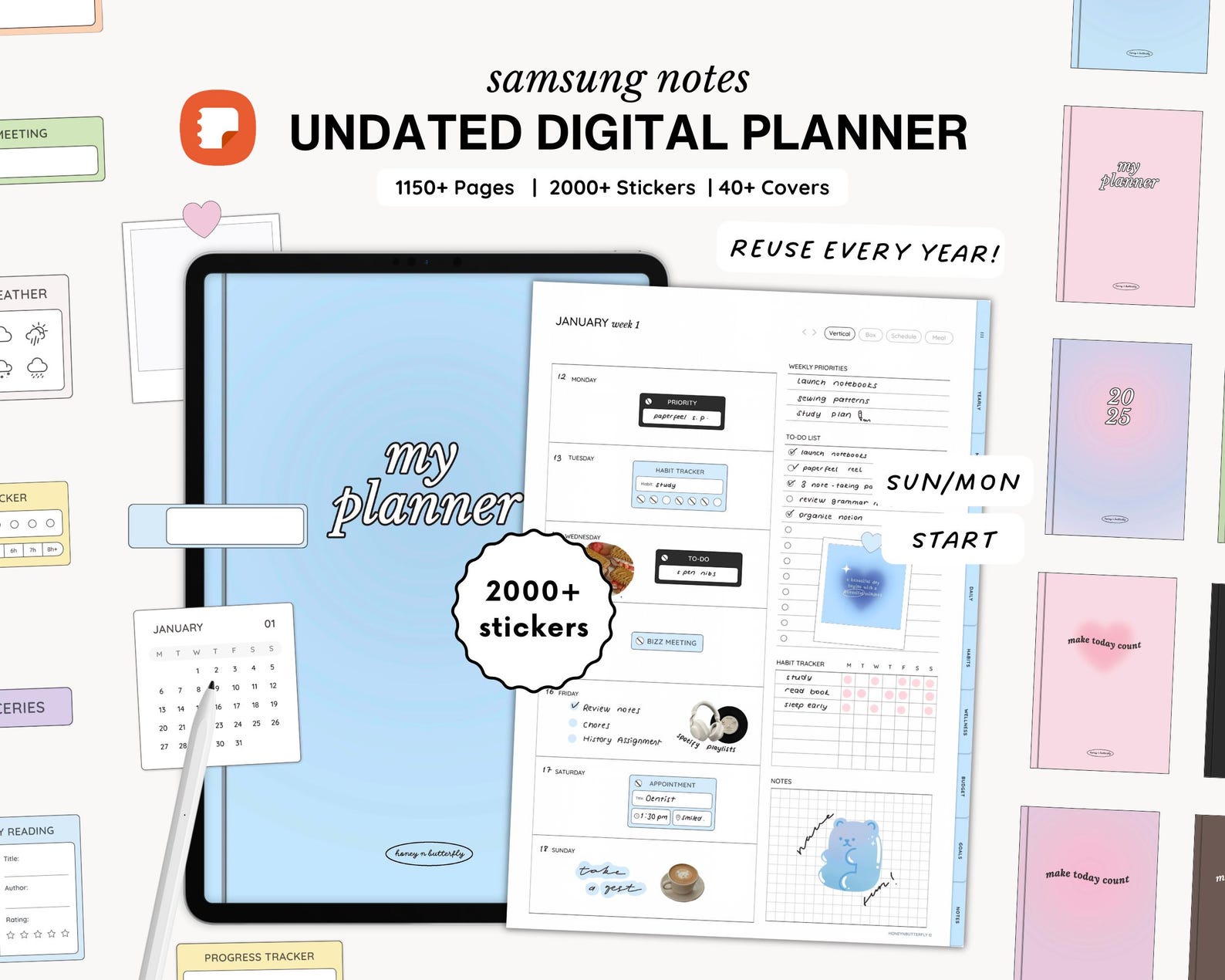UNDATED Ultimate Samsung Notes Planner, Android Tablet Hyperlinked ...