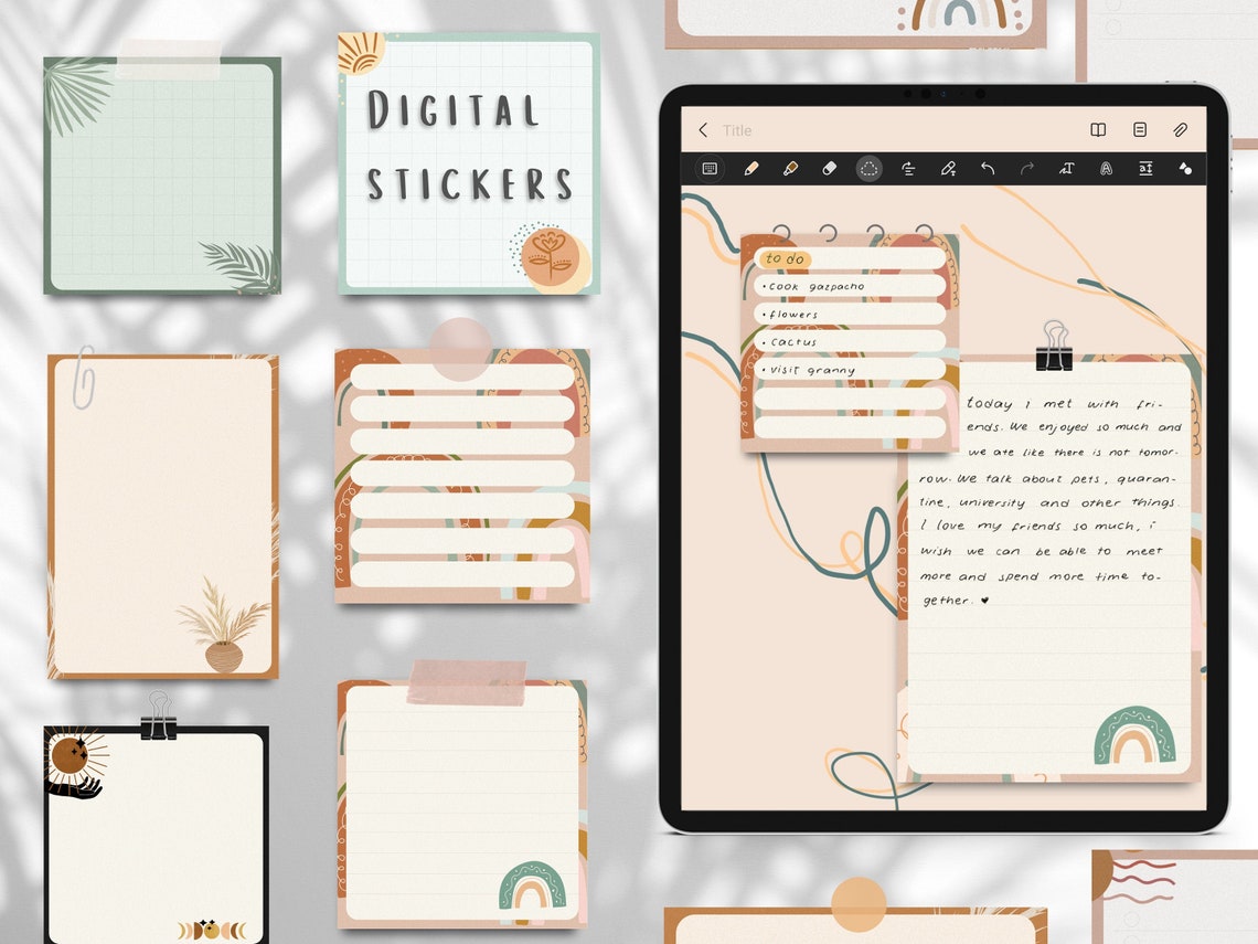 Boho Aesthetic Digital Sticky Notes Digital Planner Stickers - Etsy