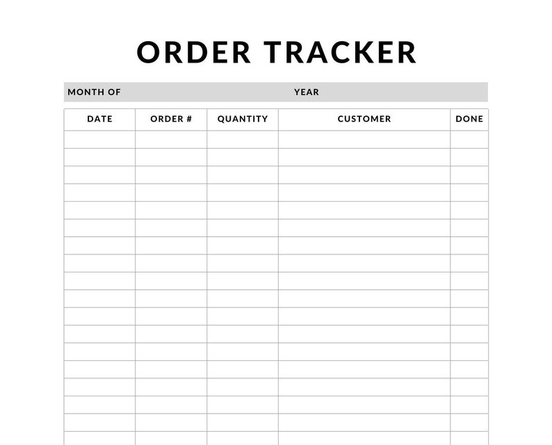Minimal Order Tracker Form Digital Download PDF A4 Paper - Etsy