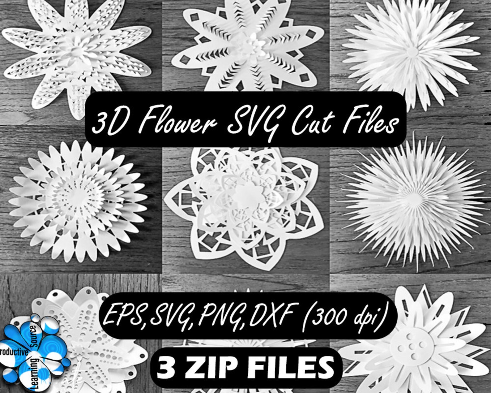 3d Flower SVG, Flower SVG, Flower Bundle, Flower Cut Files, Floral DXF ...