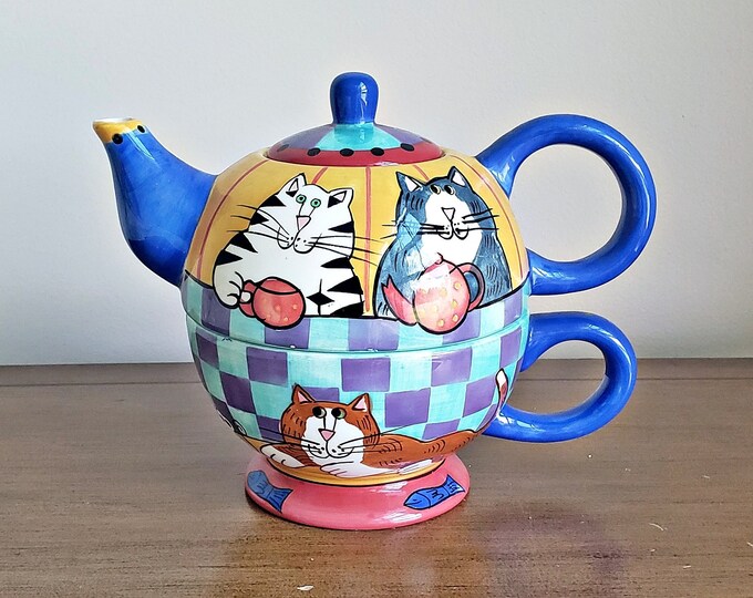 Vintage CERAMIC ART by Candace Reiter CATZILLA Series, Stackable Teapot ...