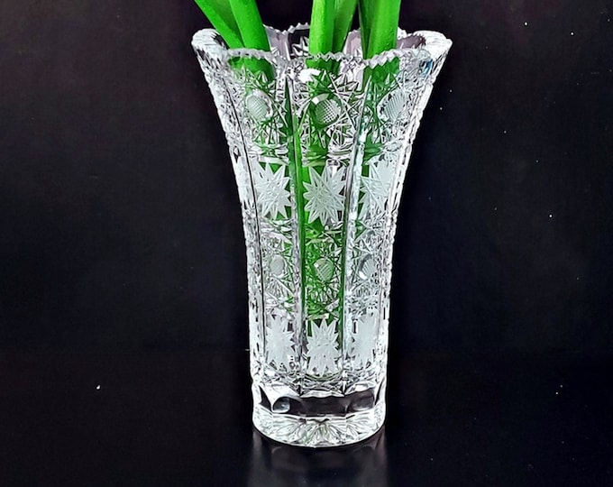 Czech BOHEMIAN Hand-cut Crystal Vase , Queens Lace Pattern, 7, Vintage ...