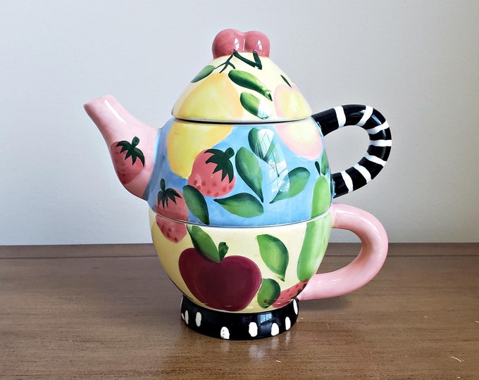 Vintage Ceramic Stacking Teapot and Tea Mug Set, Teapot for One Ceramic ...