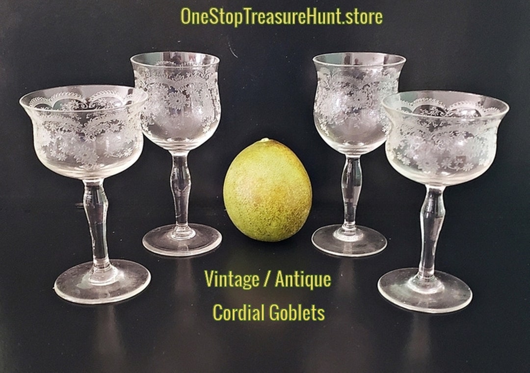 Vintage / Antique Neddle Etched Floral and Arch Pattern Cordial Glasses ...