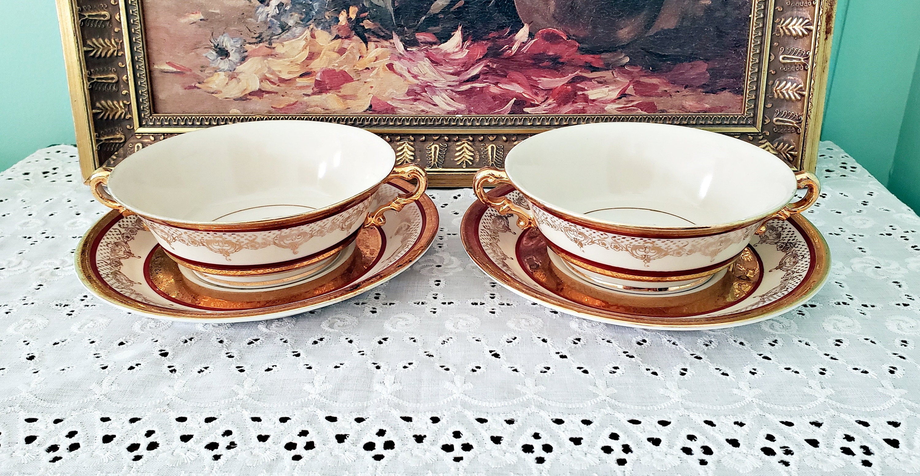 Vintage Set of Two Boullion Cups and Matching Saucers by LA PETITE ...