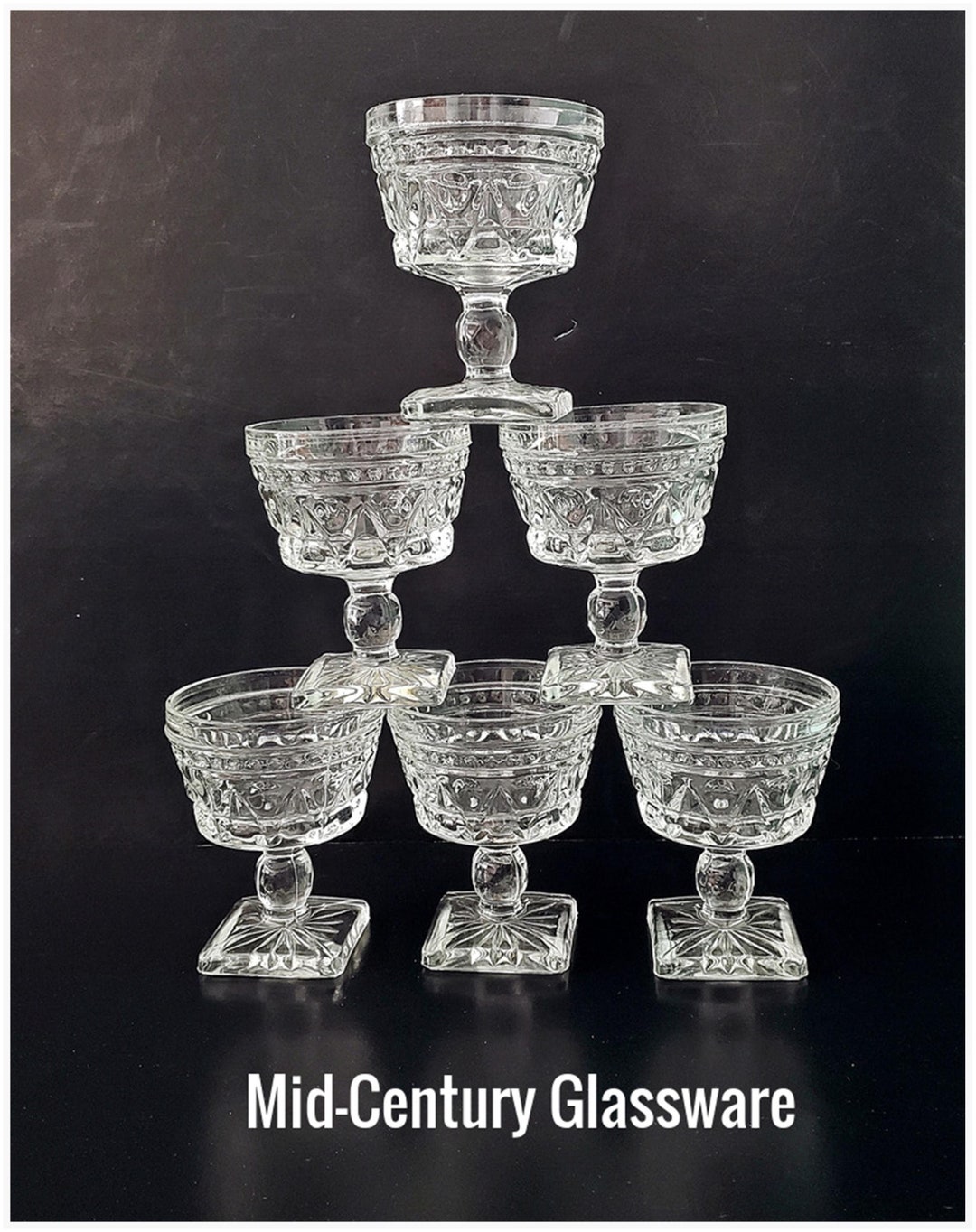 Vintage COLONY GLASS Footed Low Sherbet Bowls - Park Lane Clear Pattern ...
