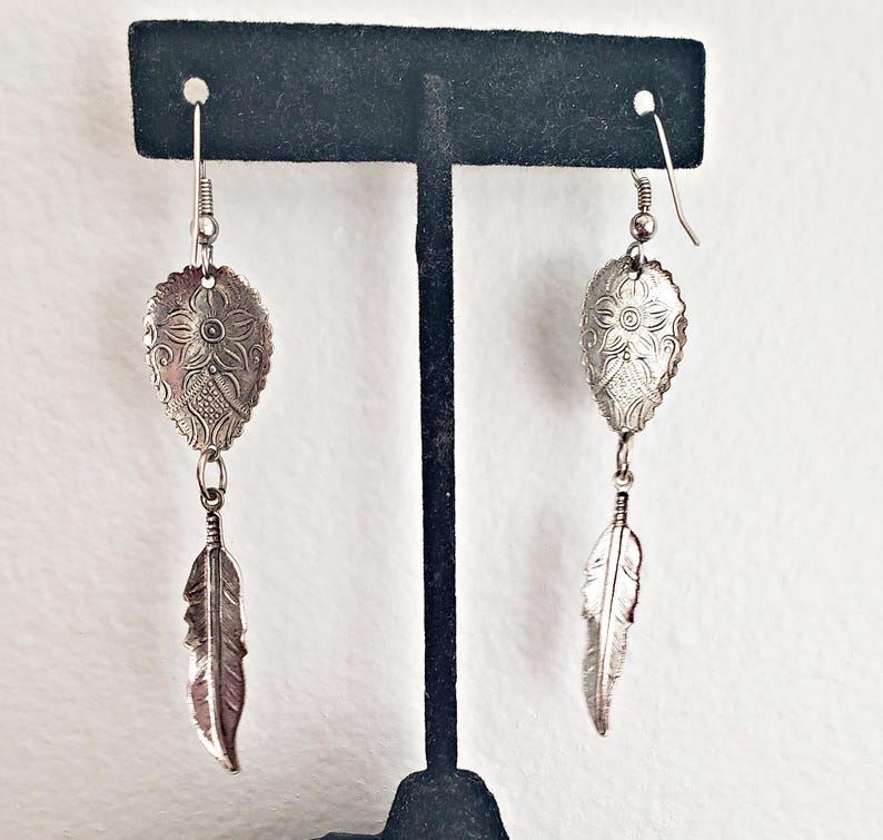 Vintage Southwestern Style Silver-tone Ornate Metal Earrings – Dangle ...