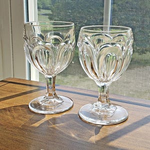 Antique Glass EAPG Pair of Water Goblets SENECA LOOP Pattern ...