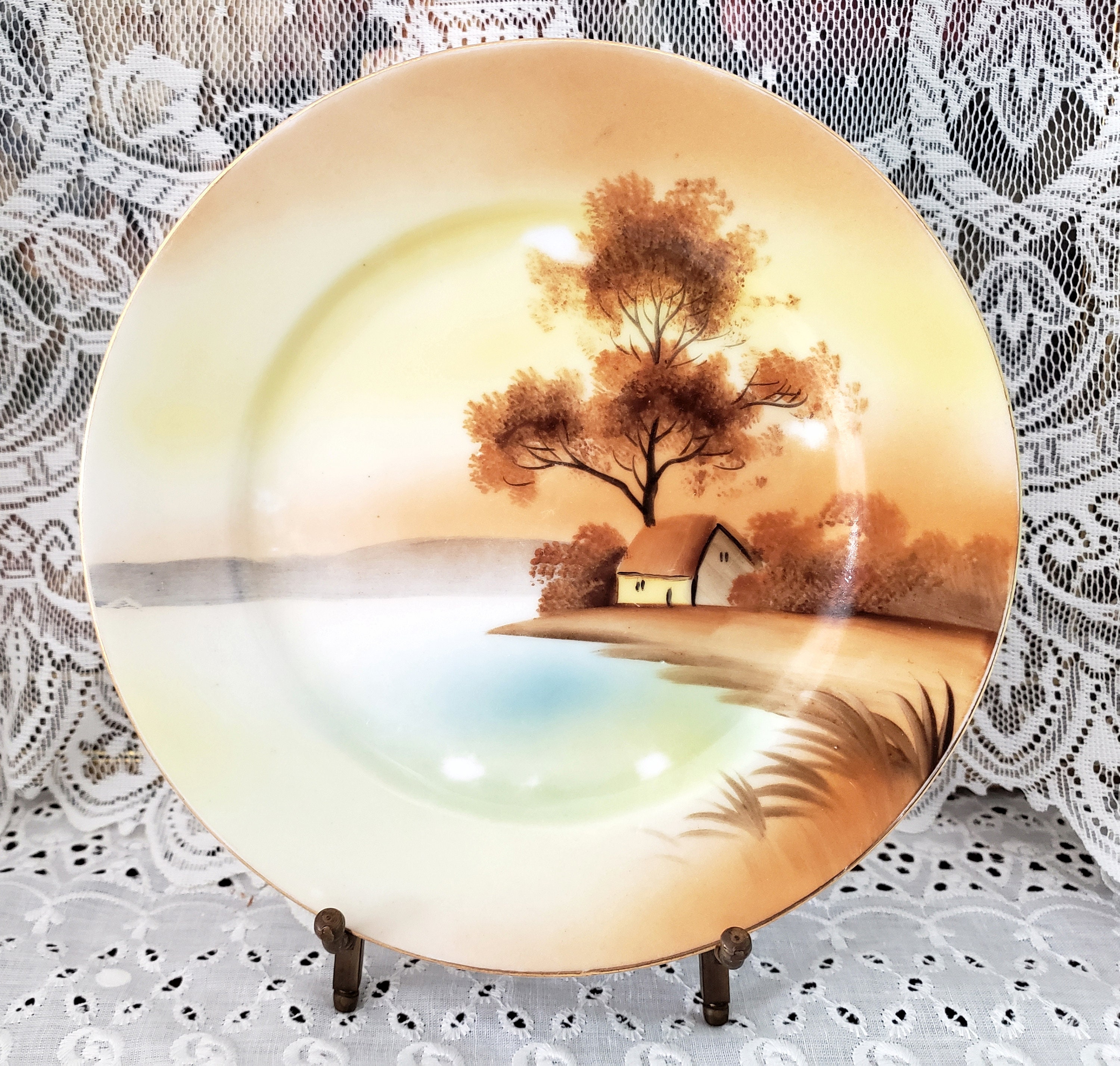 VINTAGE NORITAKE MORIMURA Set of 4 Serving Plates House by the Lake ...