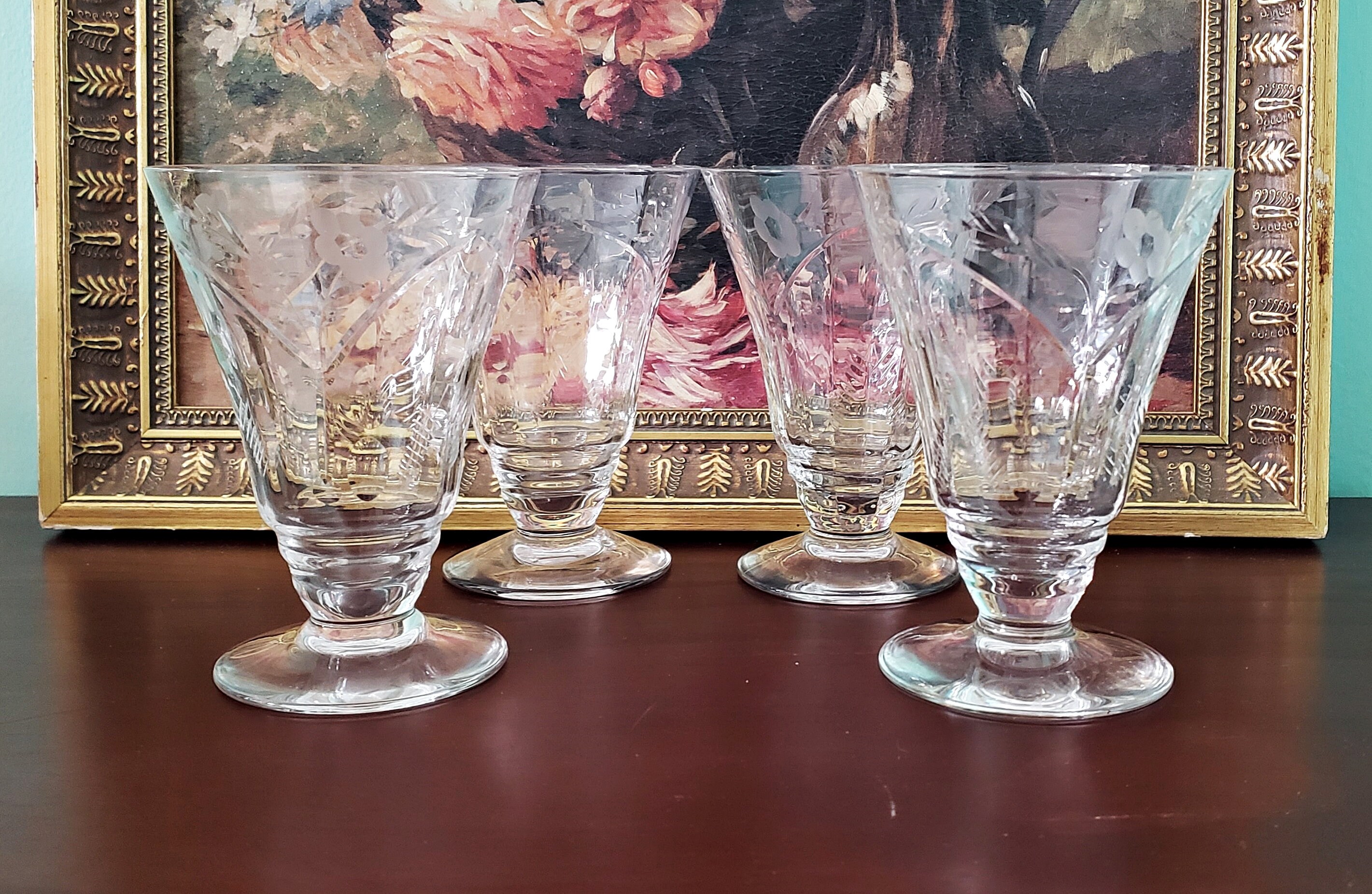 ROCK SHARPE Gray Cut on LIBBEY Crystal Blown Glass, Footed Tumblers ...