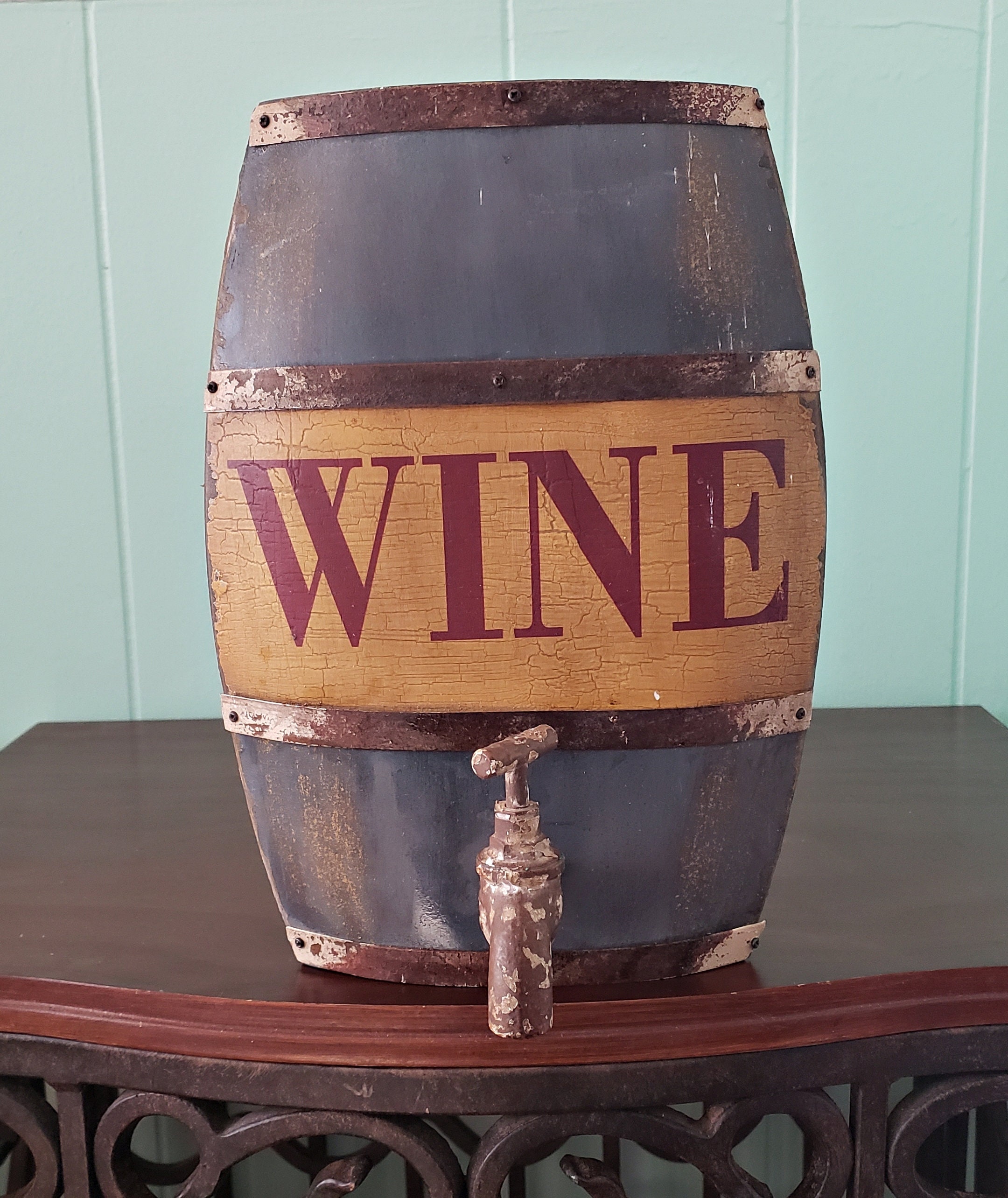Wood Wine Barrel Plaque, Wood Wine Barrel Keg With Steel Hoop and Spout ...