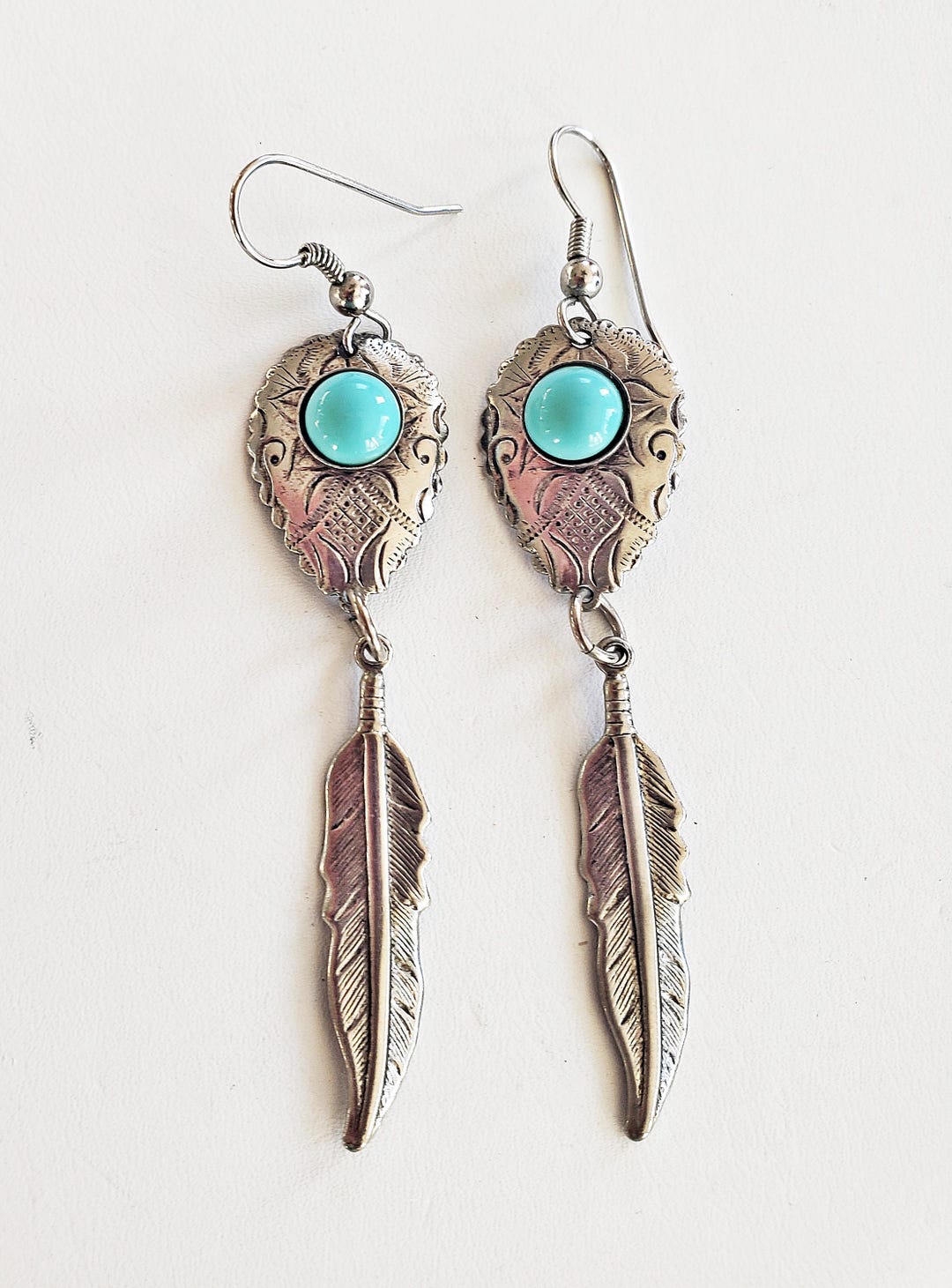 Vintage Southwestern Style Silver-tone Ornate Metal Earrings – Dangle ...