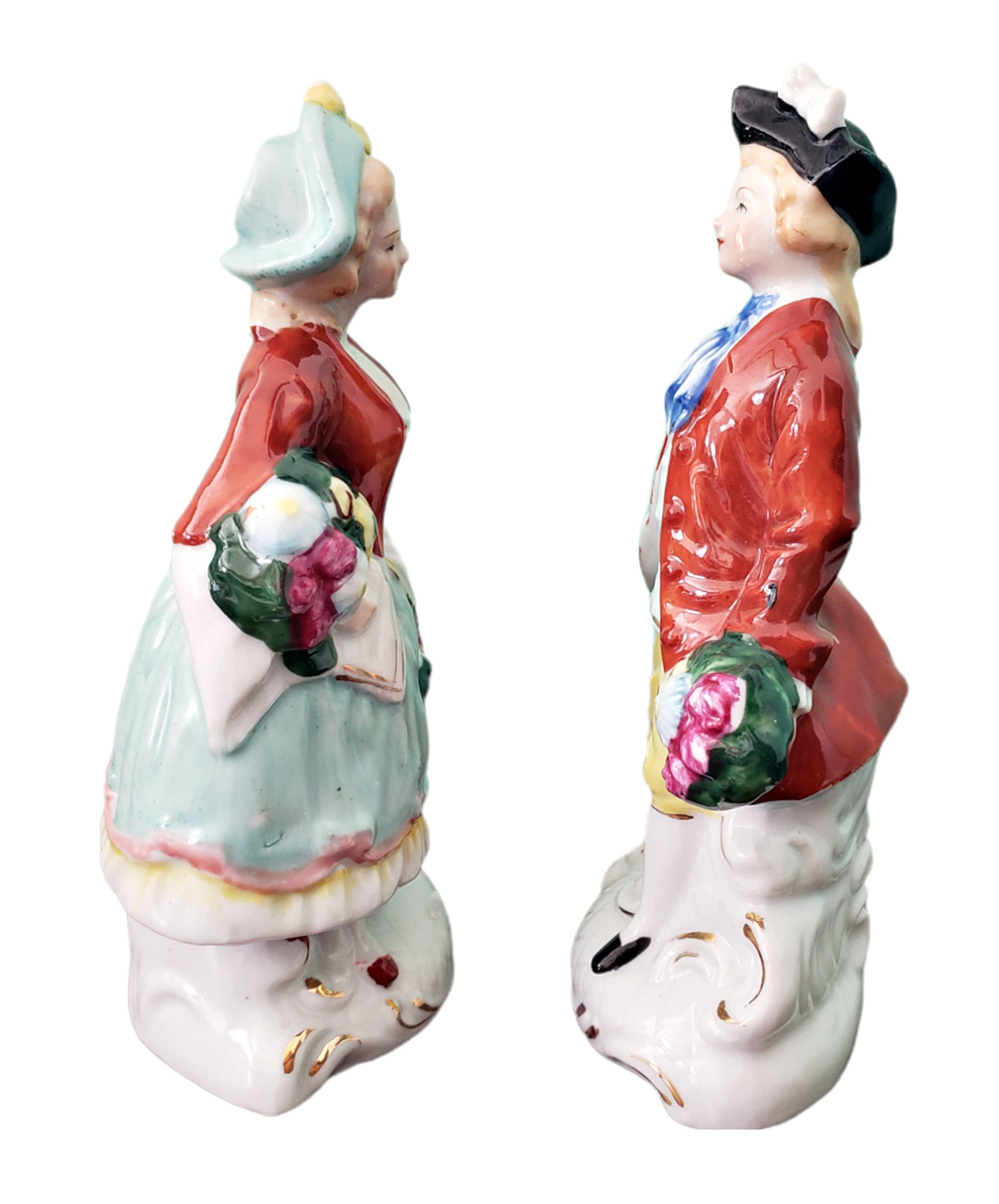 Two Porcelain Figurines, Hand-painted, Colonial Young Man and Woman ...