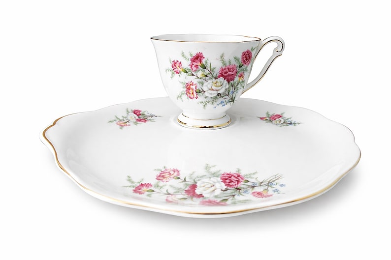 Queen Anne Carnation Teacup & Tennis Plate Set – English Bone China ...