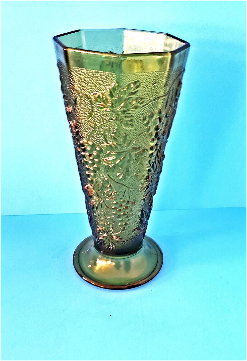 INDIANA GLASS Co, Octagonal 9.5 Flower Vase, Harvest Green or Colony ...
