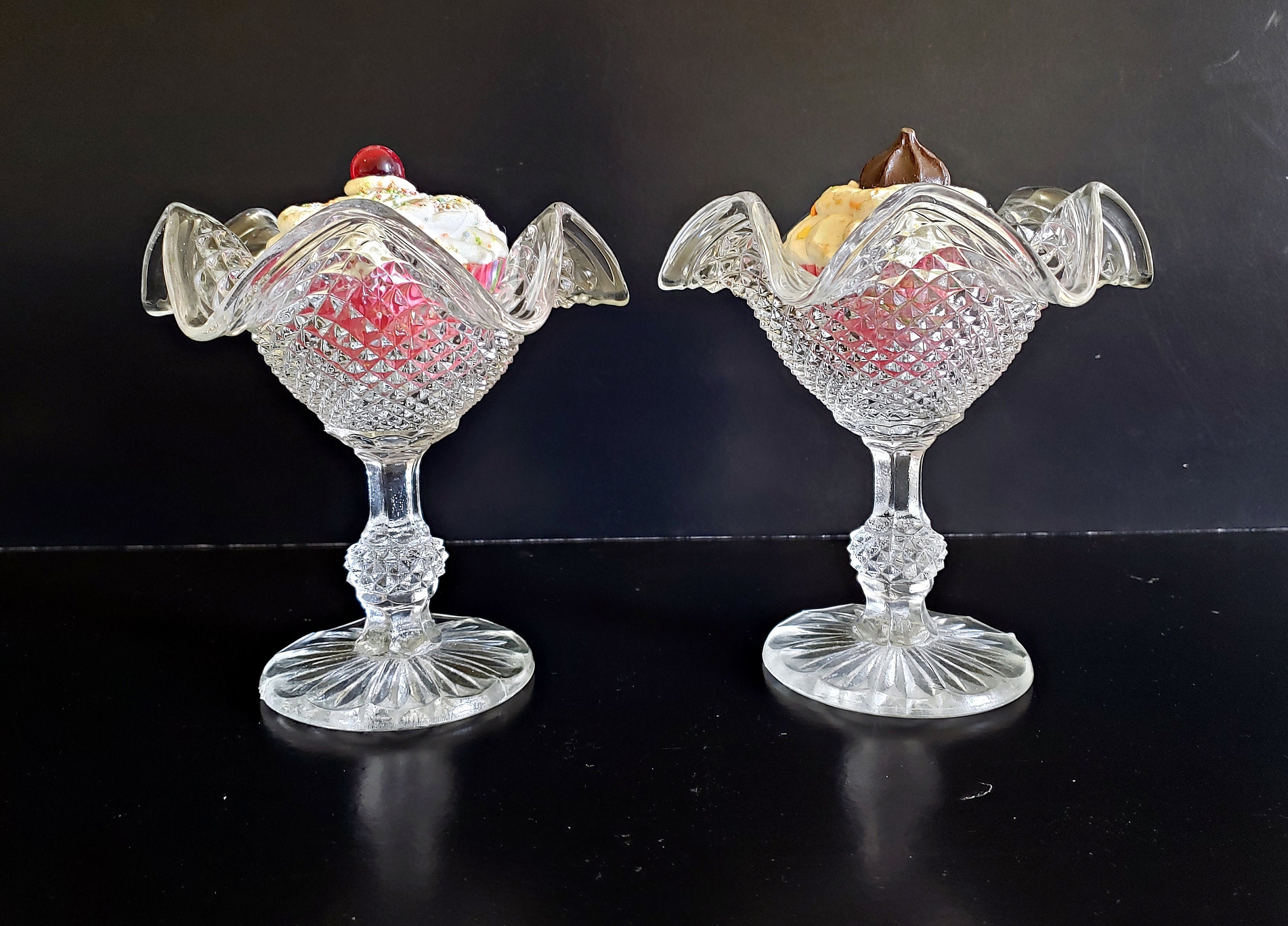 Ivima Glass Two Diamond Quilted Dessert Compotes Made In Etsy