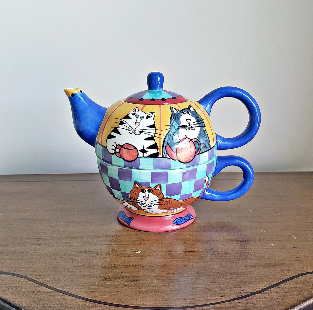 Vintage CERAMIC ART by Candace Reiter CATZILLA Series, Stackable Teapot ...