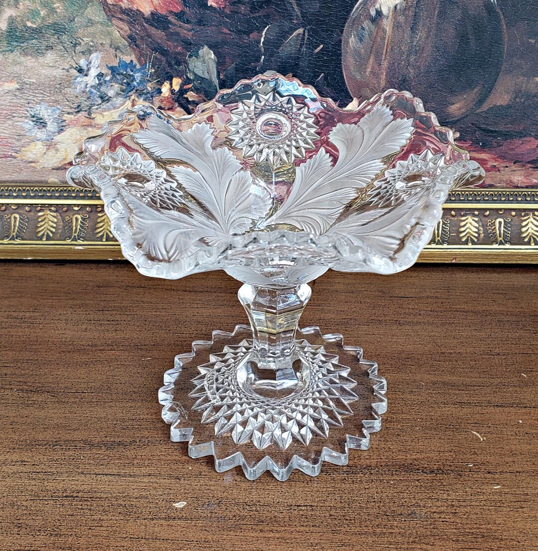 Antique EAPG Compote – Crystal Glass Co. No. 358 (OMN) Frosted Feather ...