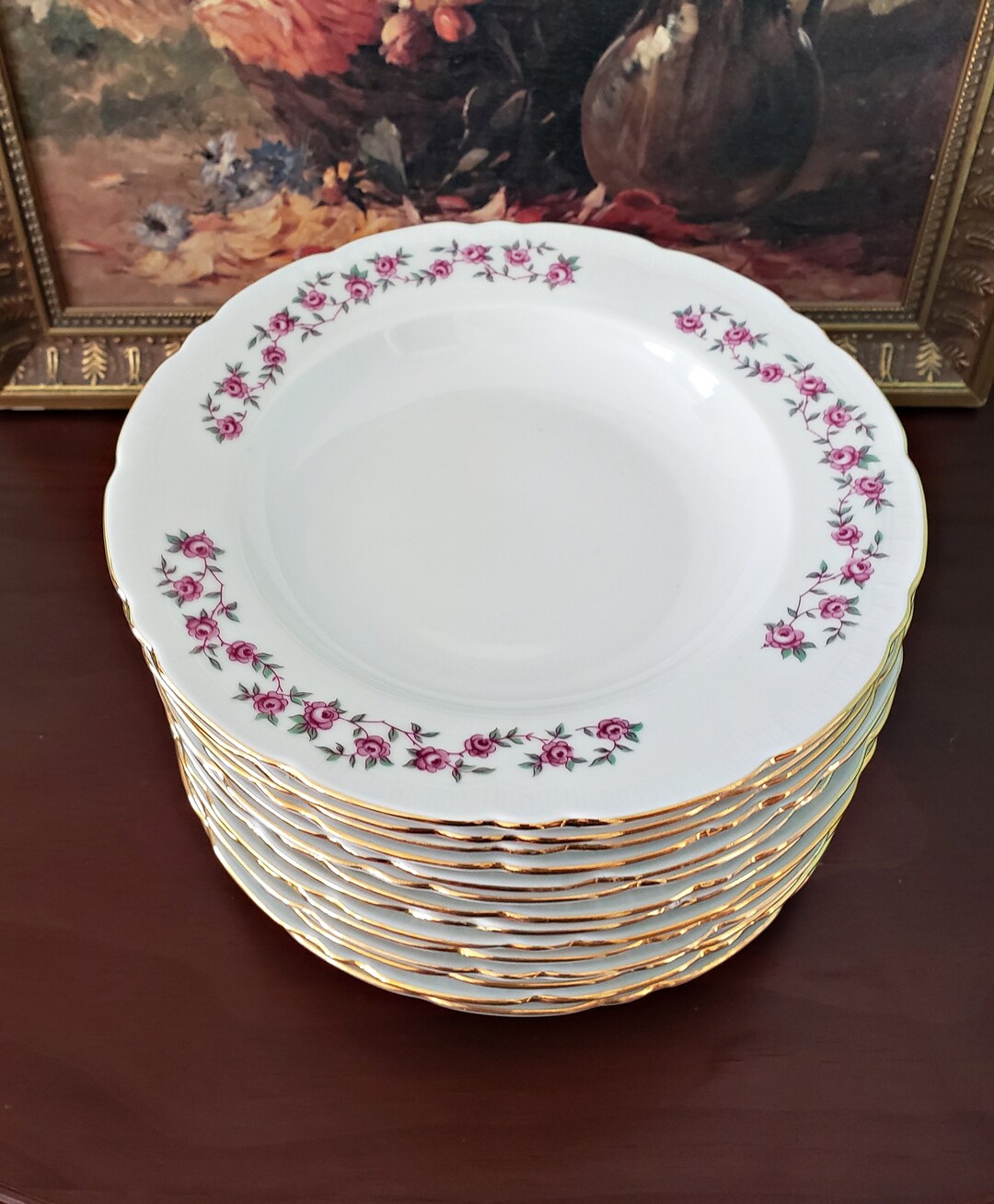 Vintage Czechoslovakian Rim Soup Plates Set – Antoinette Pattern by ...