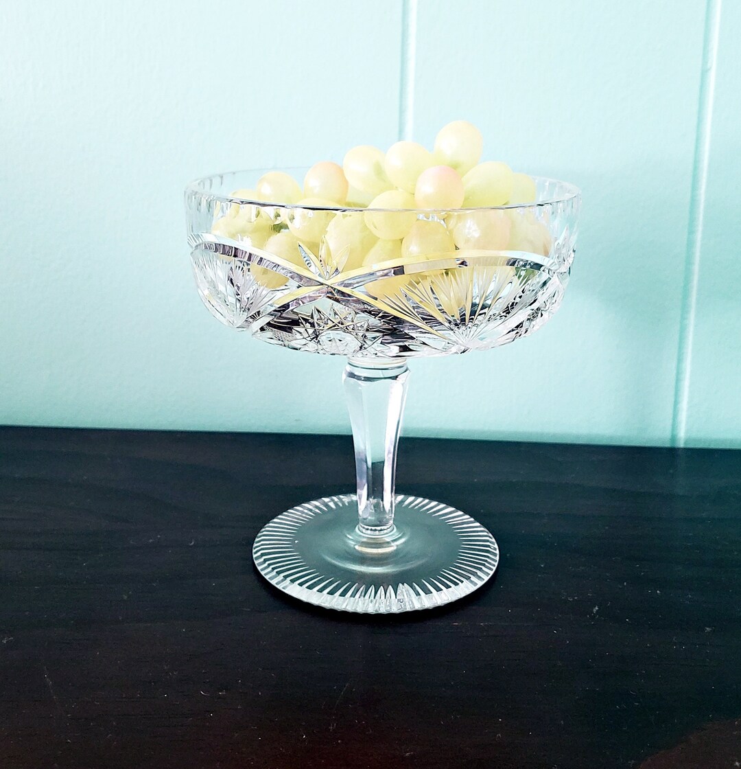 European Hand-cut Lead Glass Crystal Pedestal Bowl, Vintage Crystal ...