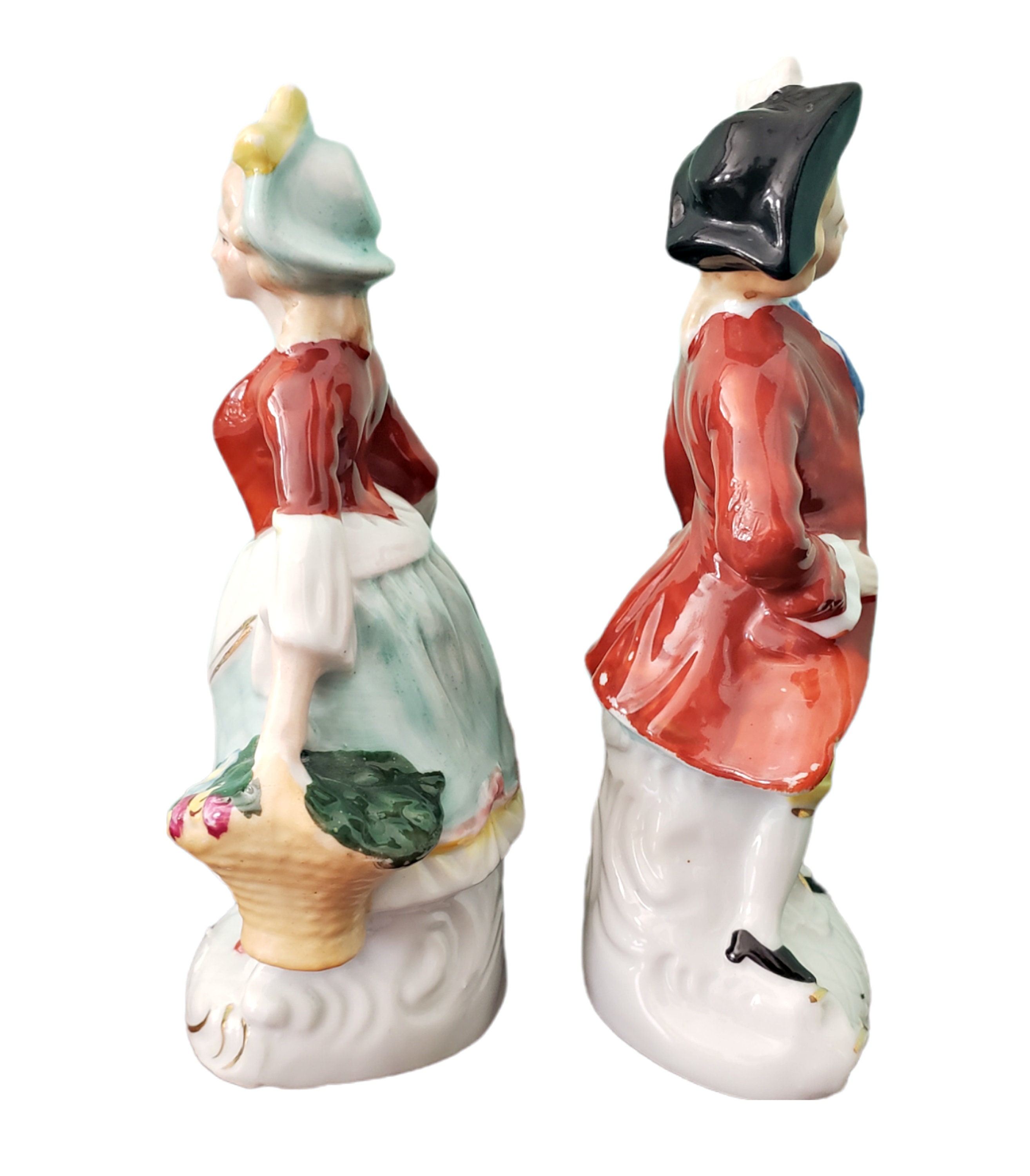 Two Porcelain Figurines, Hand-painted, Colonial Young Man and Woman ...