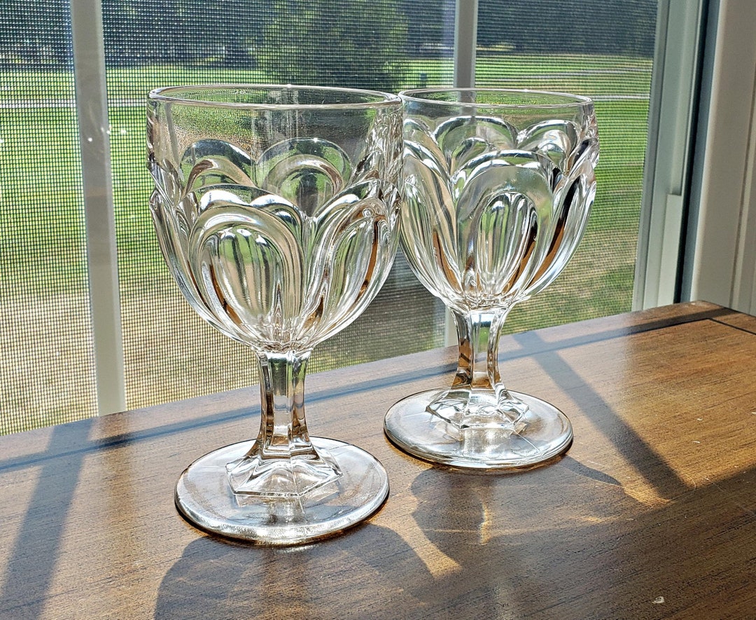 Antique Glass EAPG Pair of Water Goblets SENECA LOOP Pattern ...