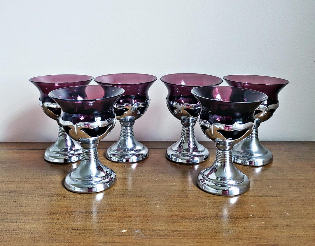 Art Deco Farber Bros Krome Kraft Sherry Glass Set – Amethyst & Chrome ...