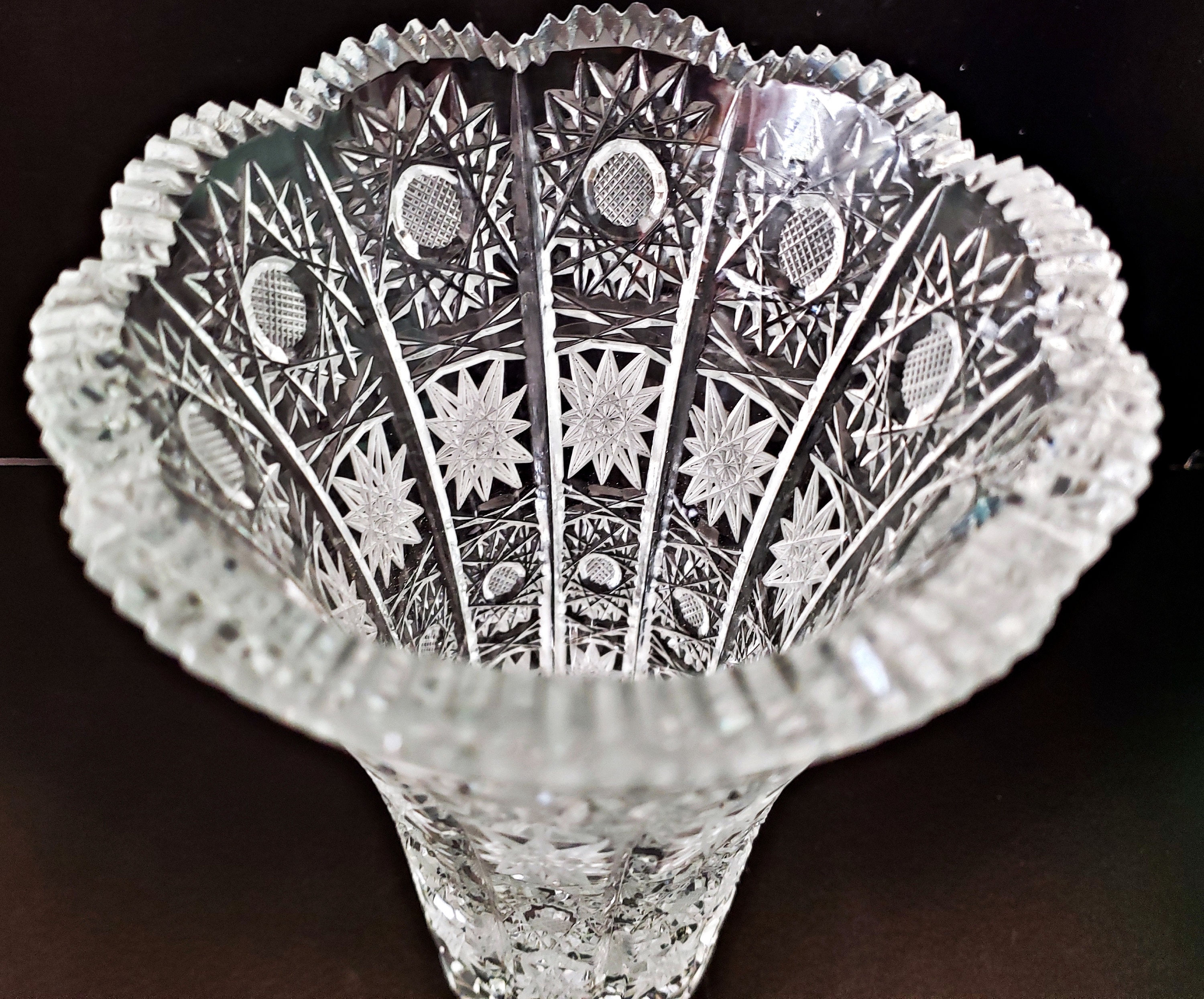 Czech BOHEMIAN Hand-cut Crystal Vase , Queens Lace Pattern, 7, Vintage ...