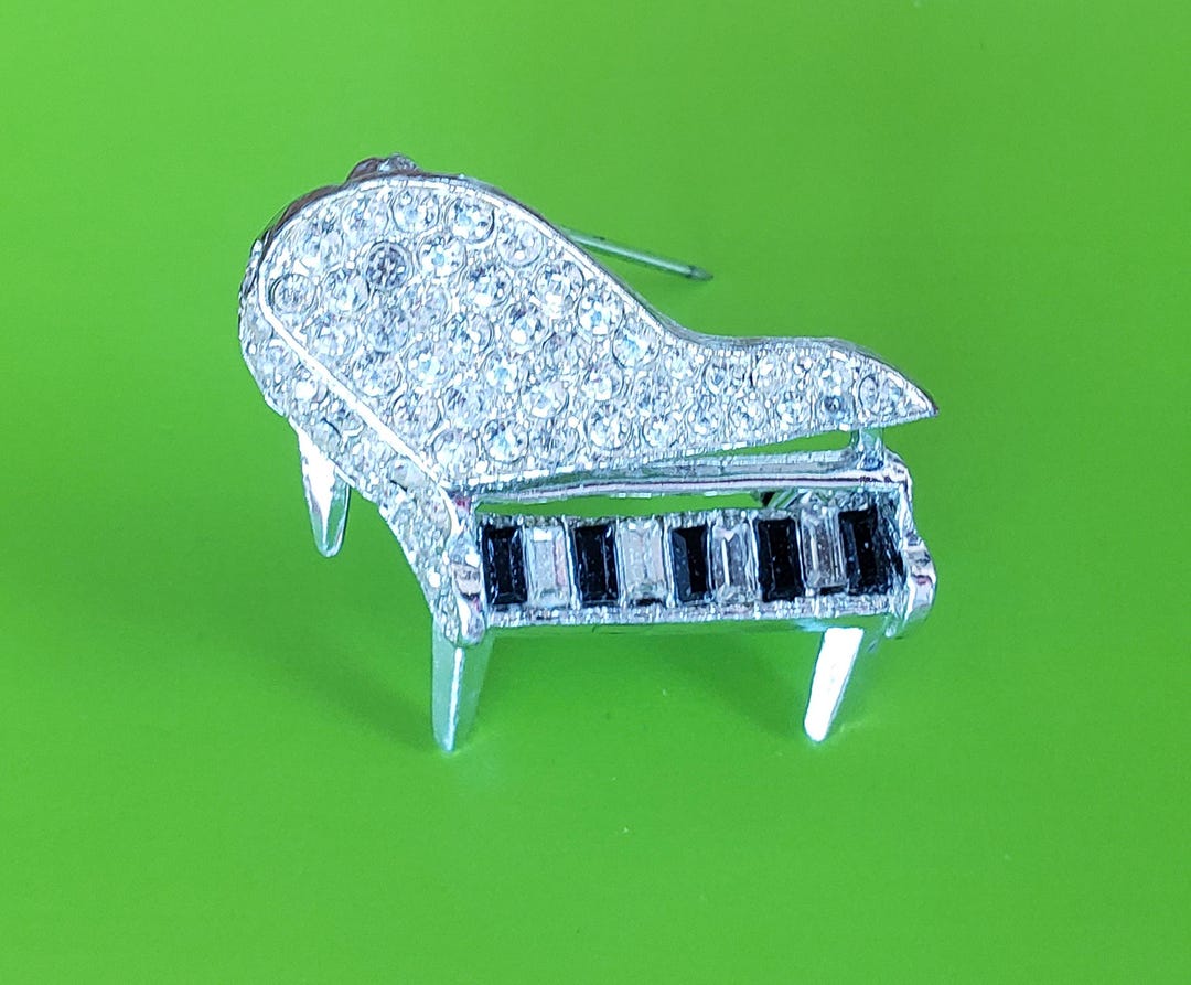 Vintage Rhinestone Grand Piano Brooch Circa 1990s, Clear and Black ...