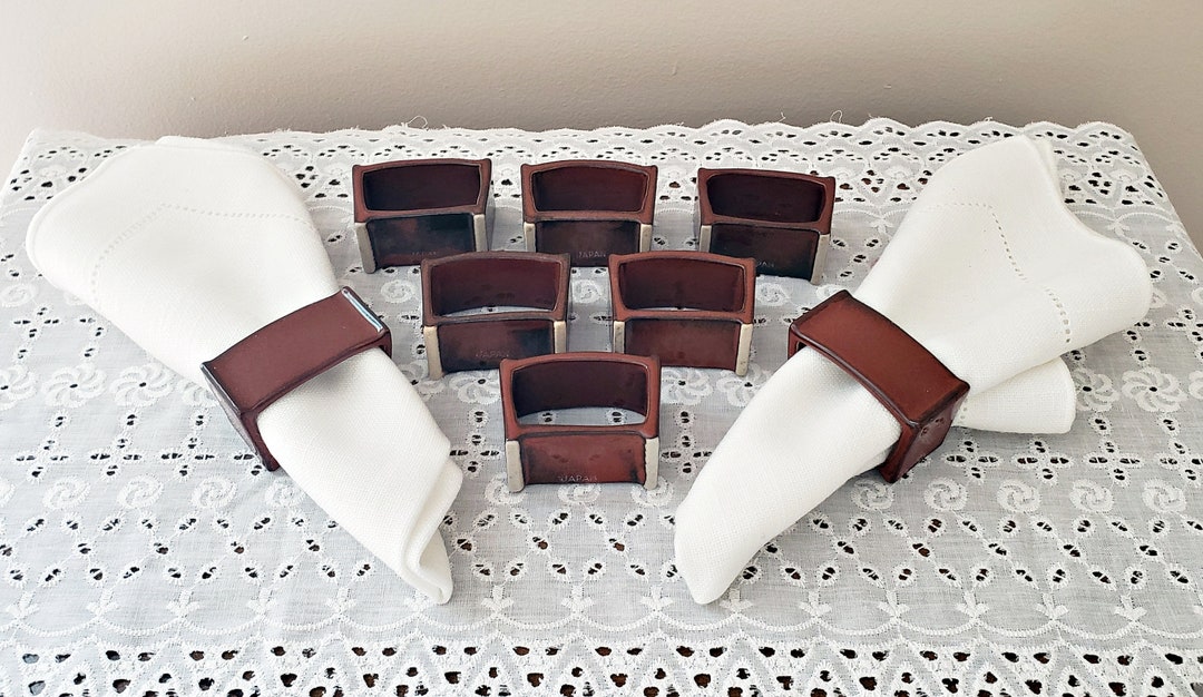 Vintage Ceramic Linen Napkin Rings, Set of 8, Brown Glazing ...