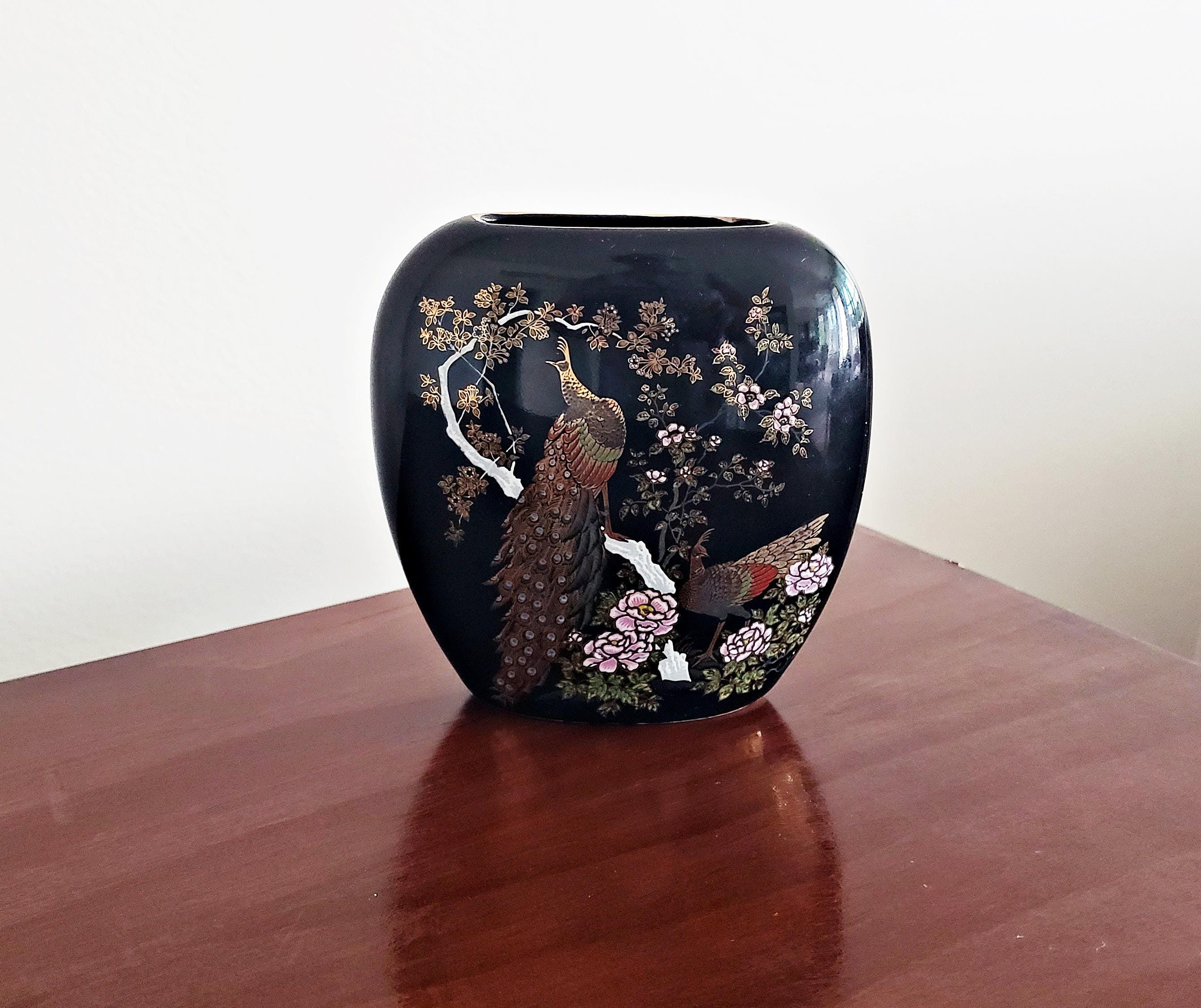 Yamaji Porcelain Vase With Narrow Mouth, Peacocks & Flowers Pattern in ...