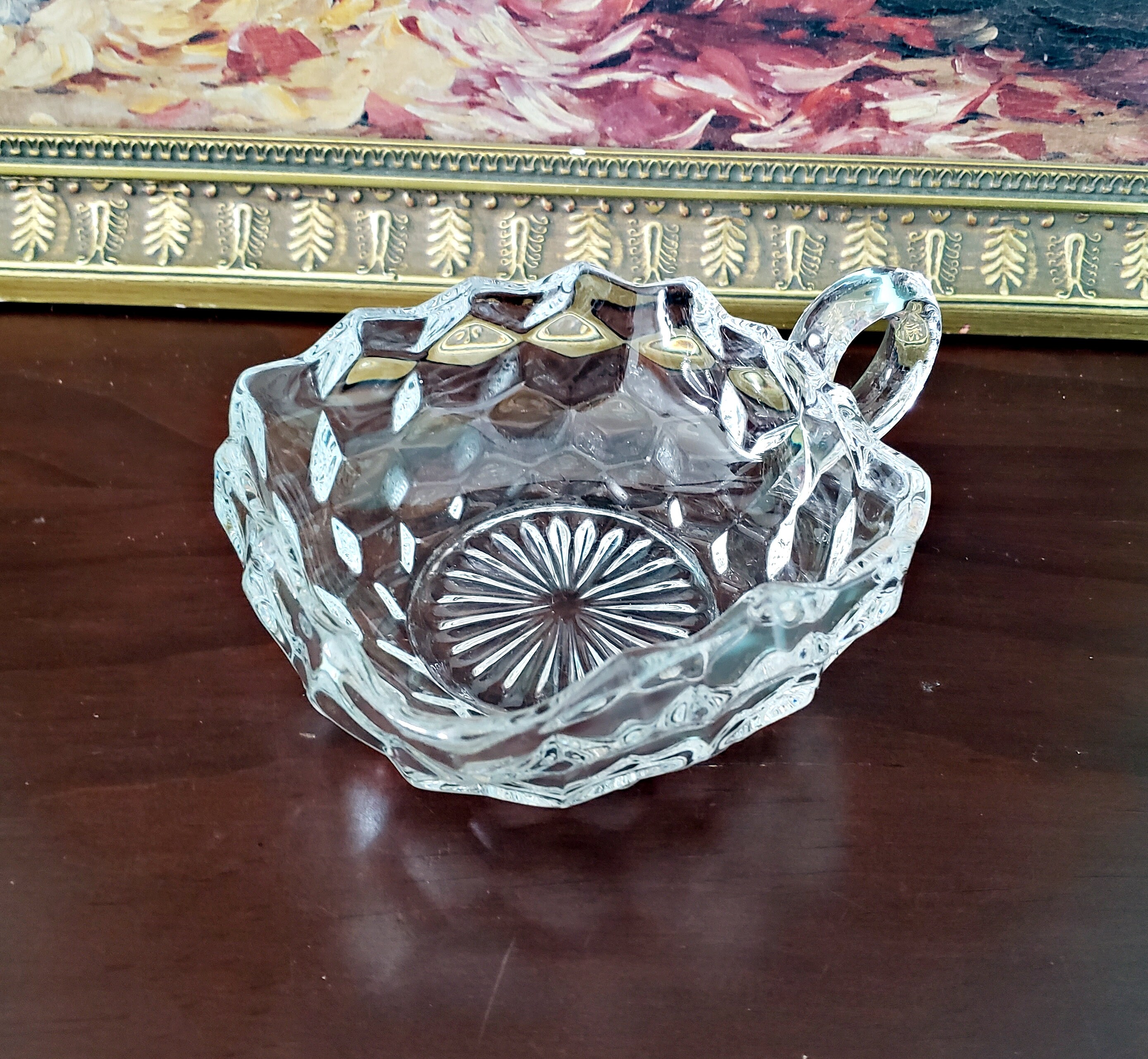FOSTORIA AMERICAN CLEAR Pattern Square Happy, Trinket or Jewelry Dish ...