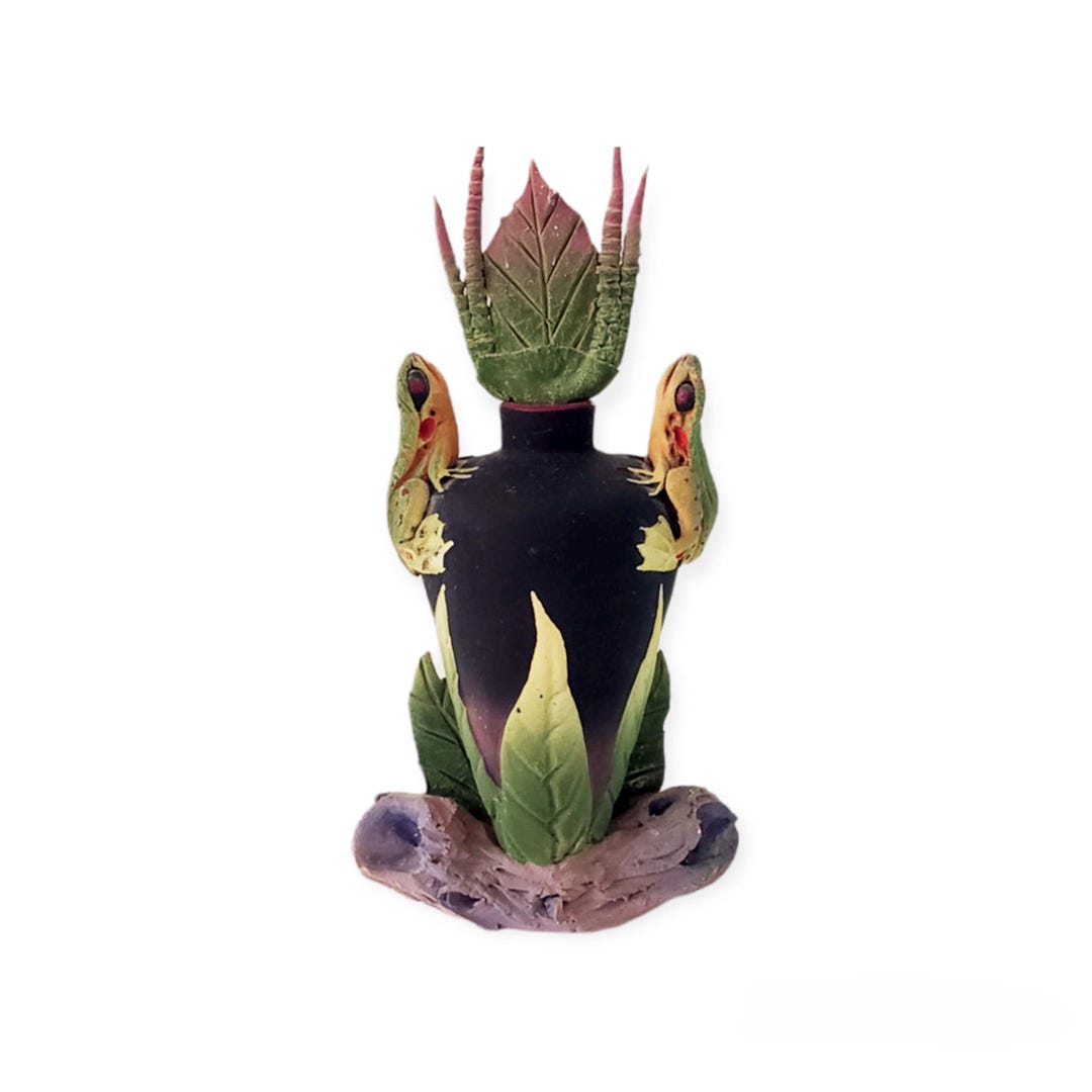 Handcrafted Ceramic Sculptured Decorative Perfume Bottle With Frogs and ...