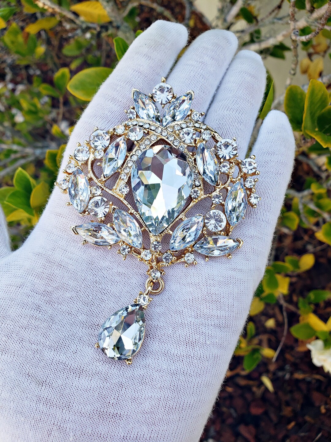 Large Statement Boho-style Goldtone Brooch With Clear Rhinestones ...
