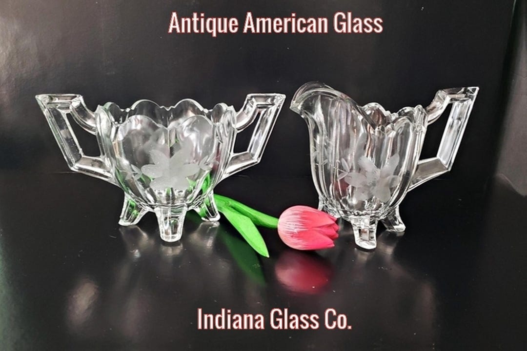 EAPG Antique Indiana Glass Creamer & Sugar Bowl Set - Fluted Colonial ...