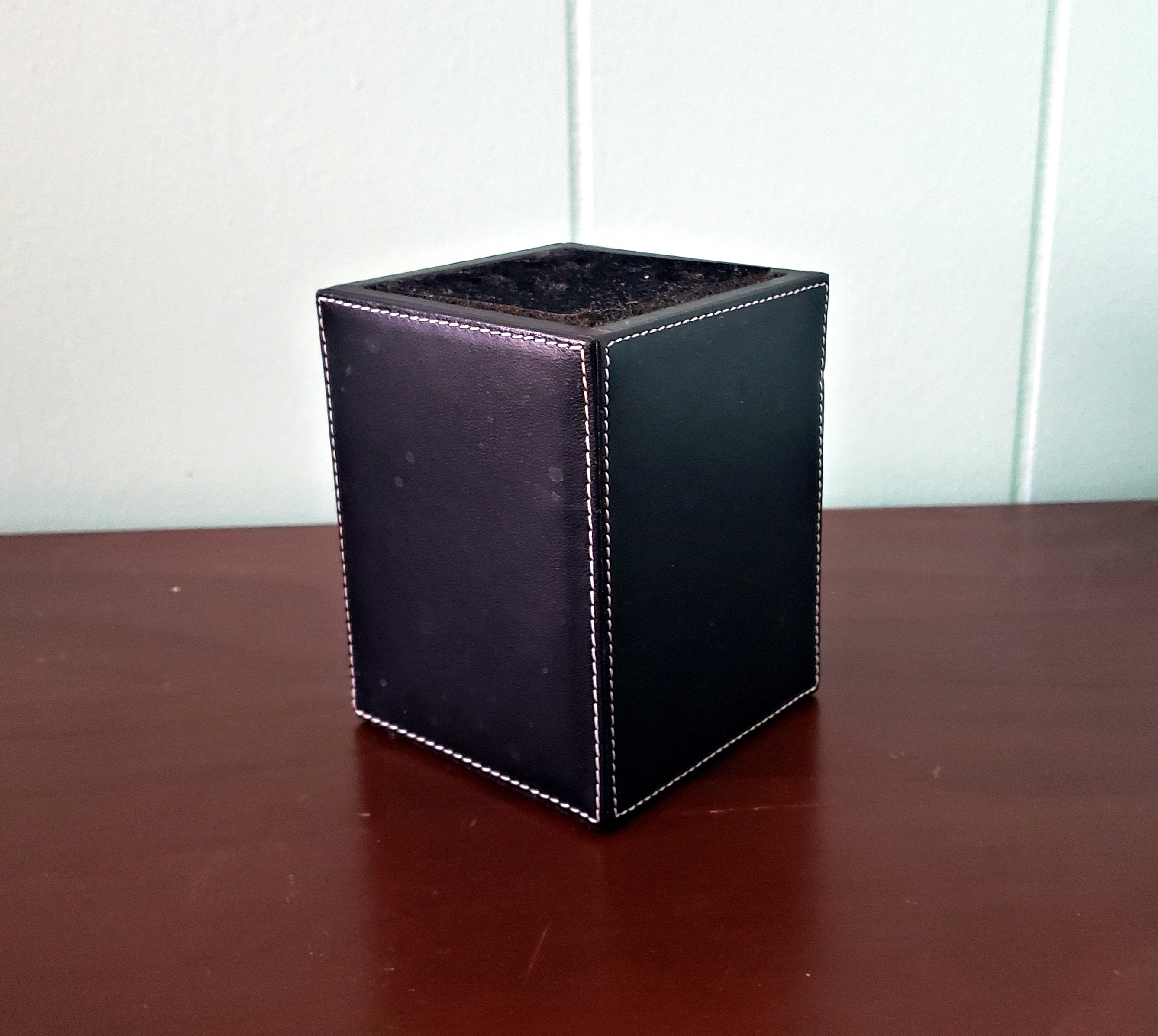 Vintage LEVENGER Black Leather Business Card Holder and Pen Cup, Desk ...