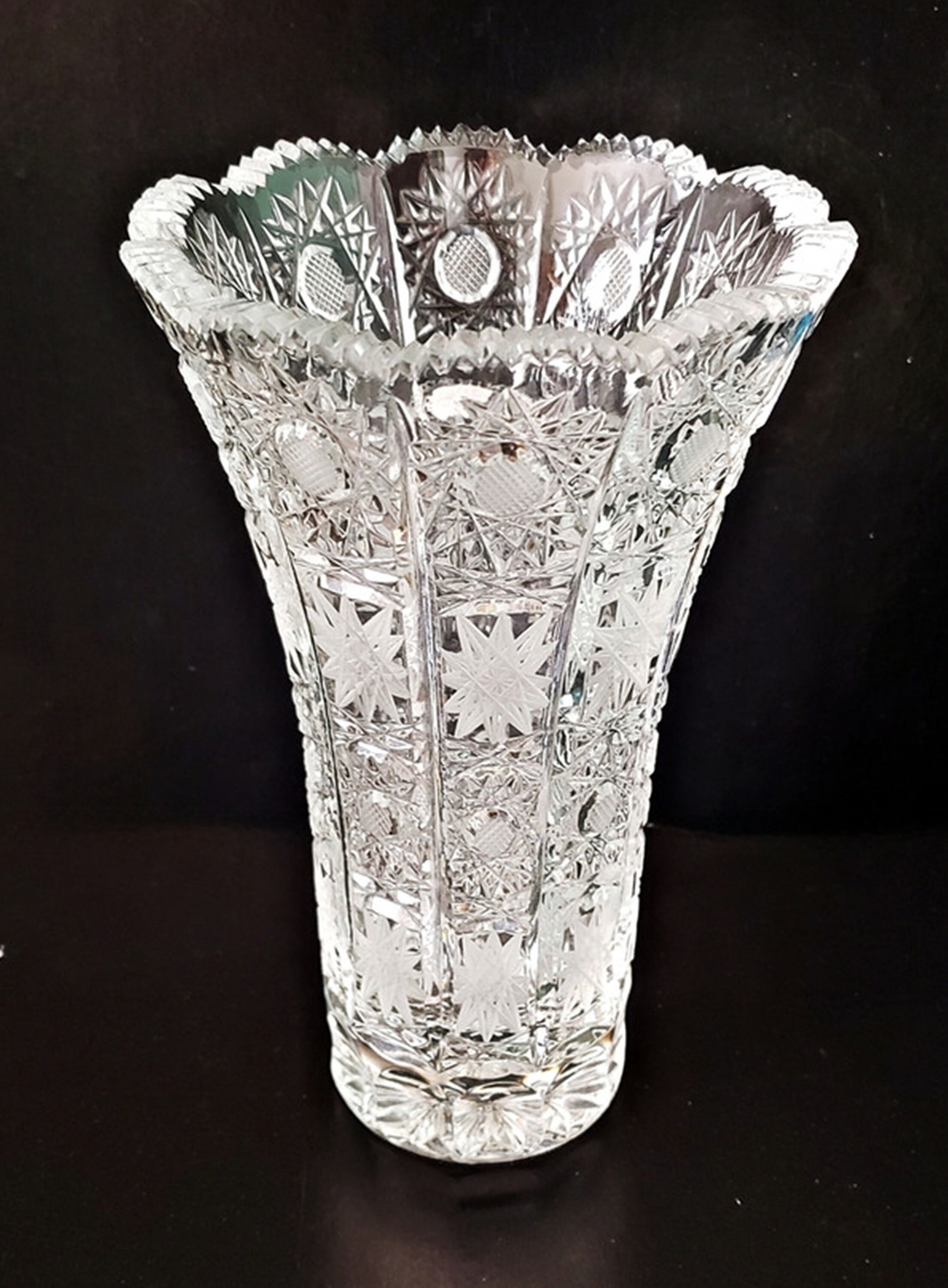Czech BOHEMIAN Hand-cut Crystal Vase , Queens Lace Pattern, 7, Vintage ...
