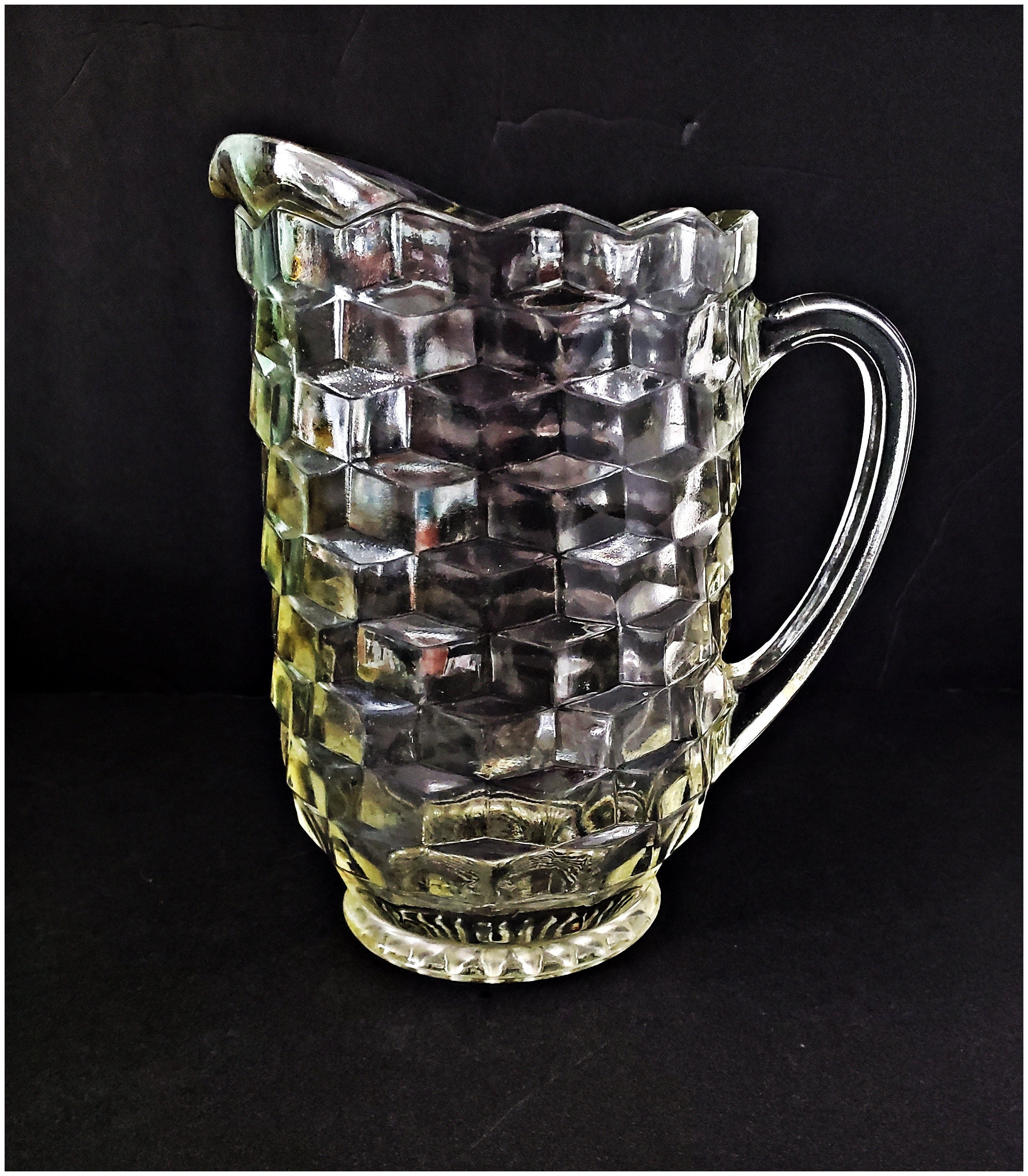 Large Vintage Clear Cubist Or Whitehall Pattern Pitcher Indiana Glass