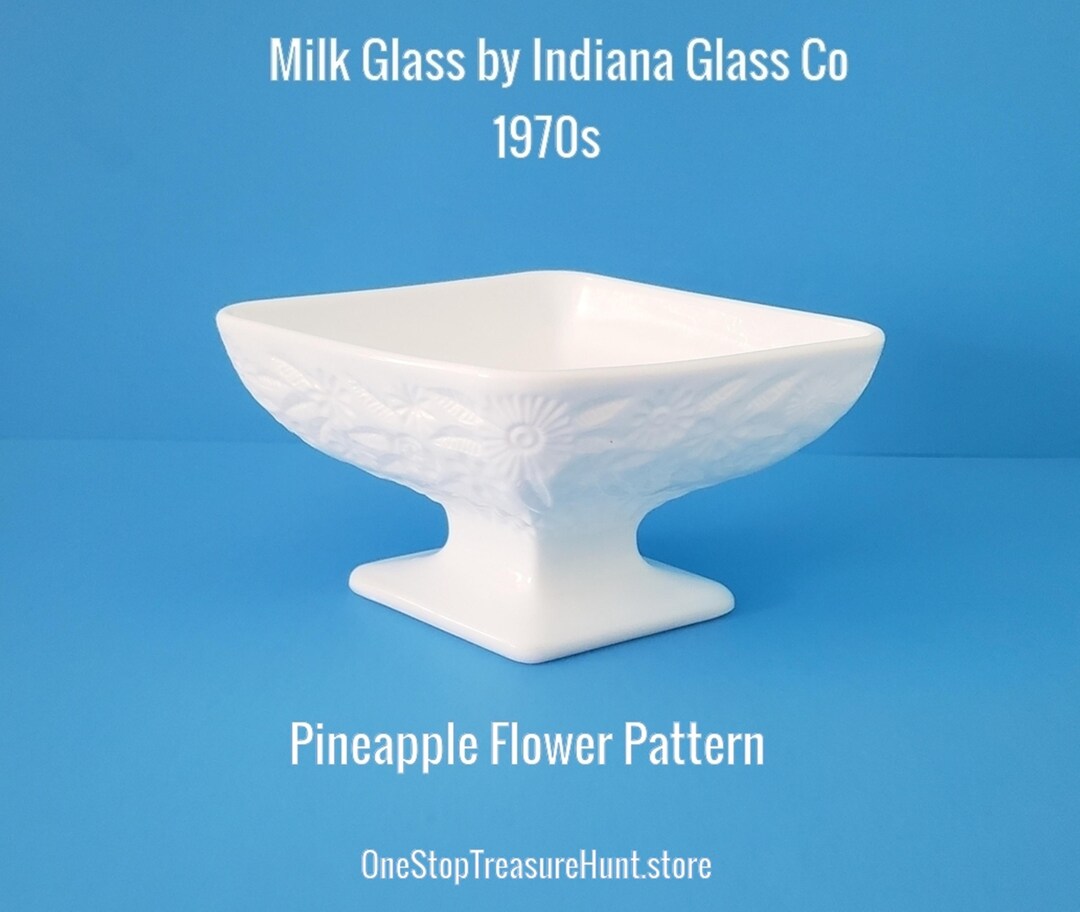INDIANA Milk Glass Diamond Shaped Compote / Pedestal Bowl - Pineapple ...